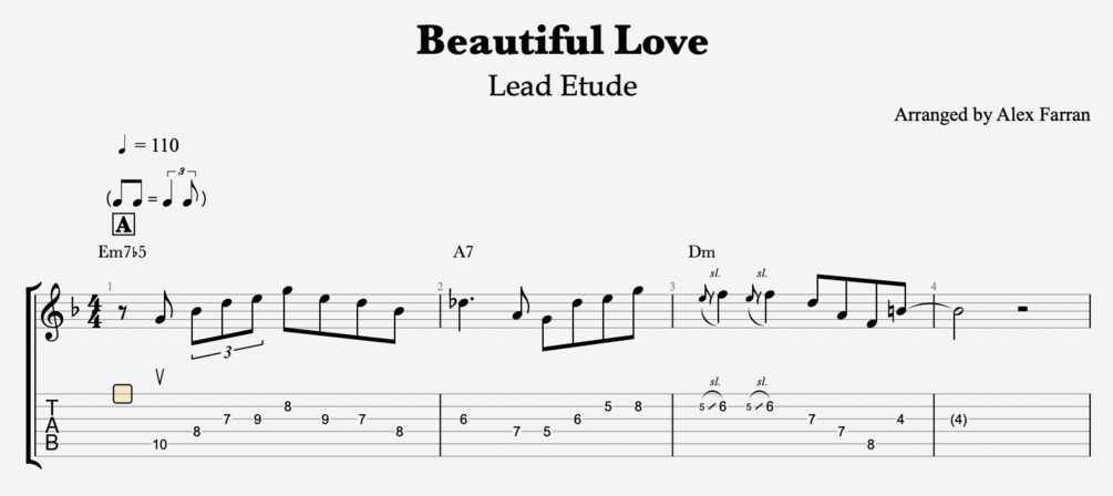 Beautiful Love (solo and chord study - YouTube lesson)