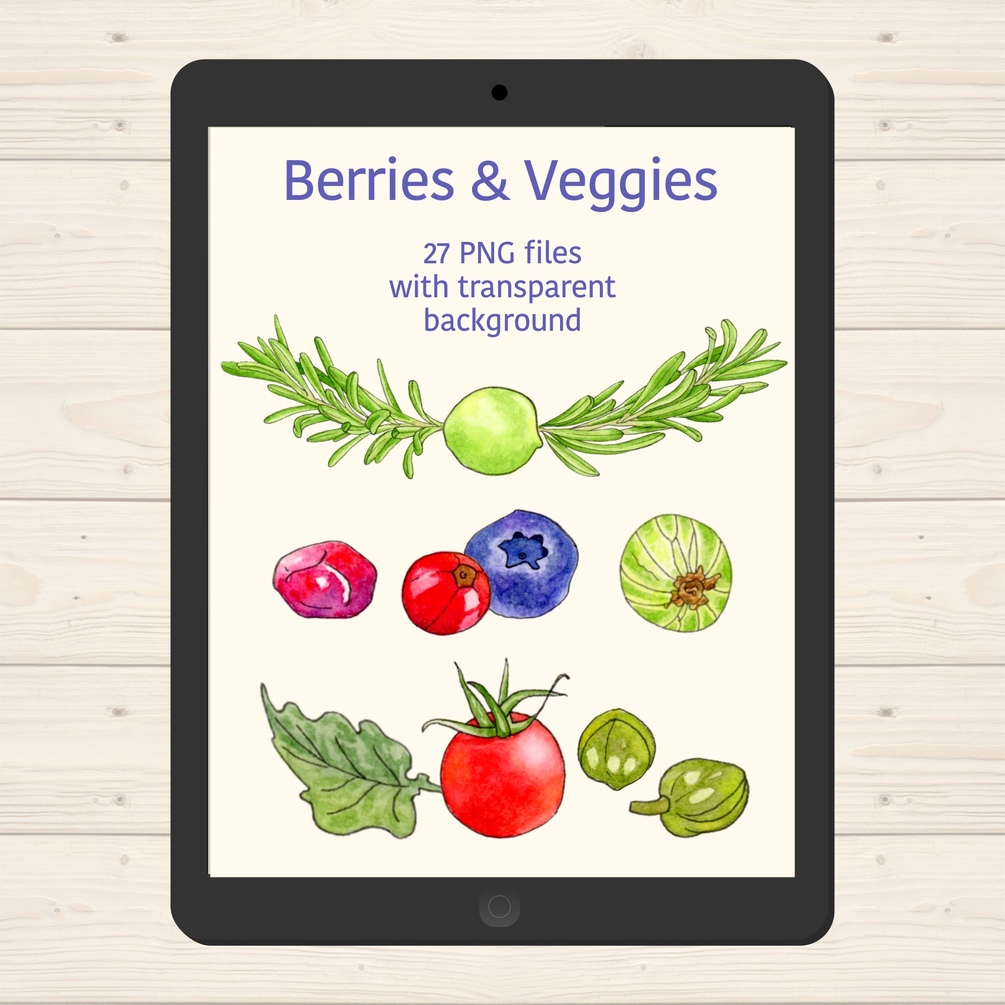 Berries and Veggies - Watercolor Graphics