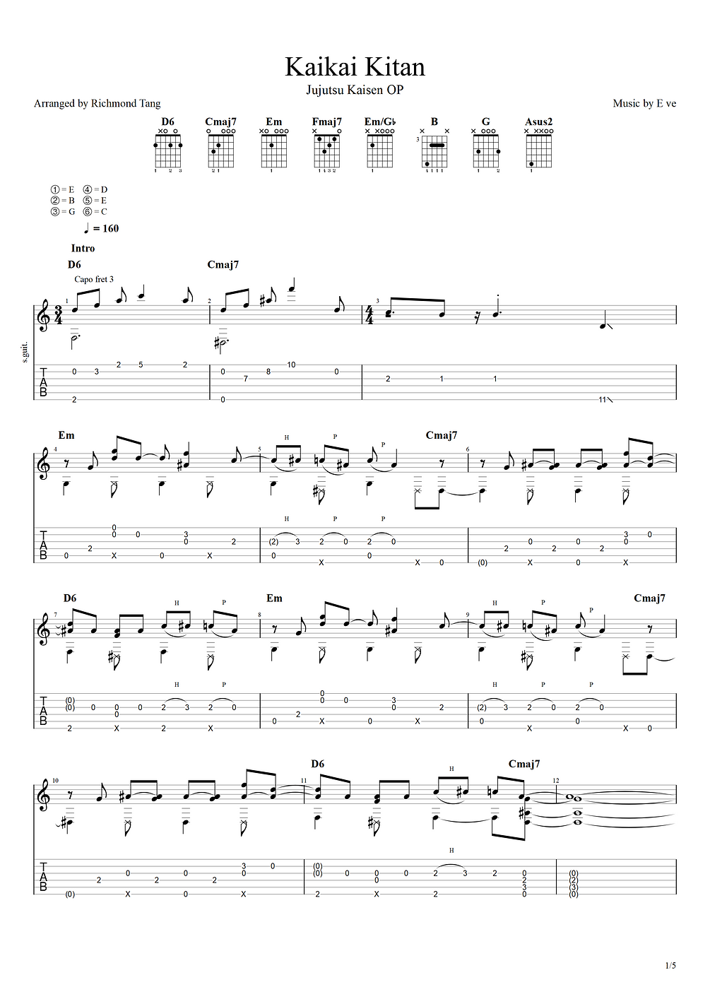 《Guitar Tabs》Kaikai Kitan | Arr by Richmond Tang