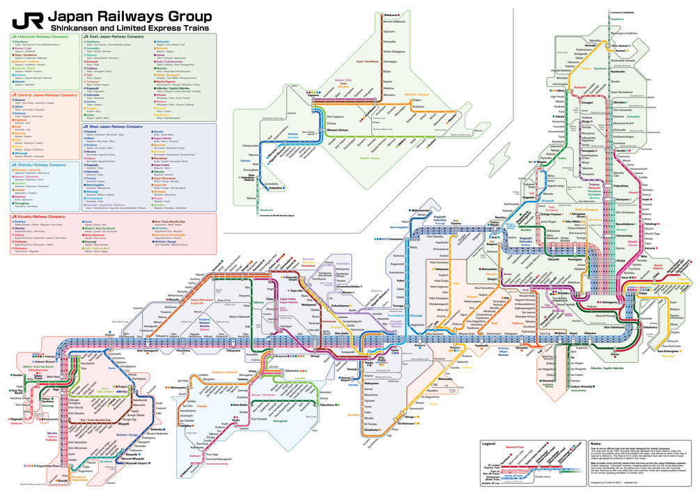 Japan Railways Group - Shinkansen and Limited Express Trains Map