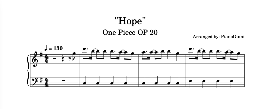 One Piece OP 20 - "Hope" - Piano Sheet Music