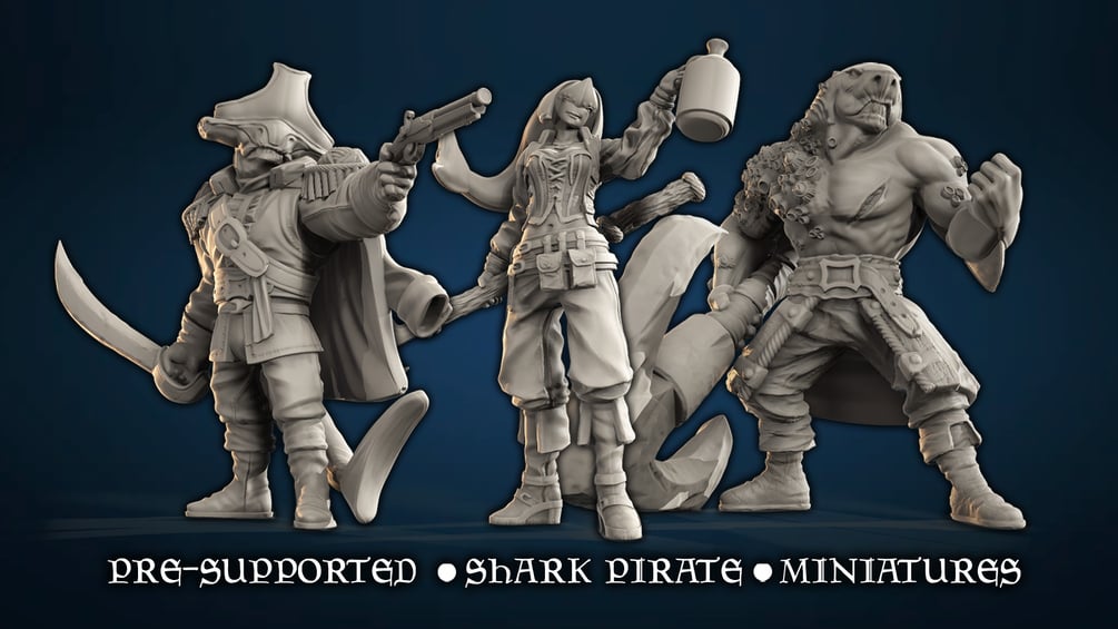 Shark Pirates Miniature - 3 models and Pre-Supported