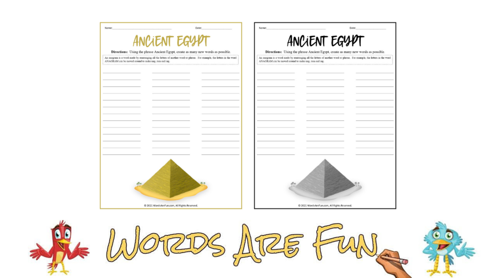 ANCIENT EGYPT Word Anagram Puzzle Handout Fun Activity