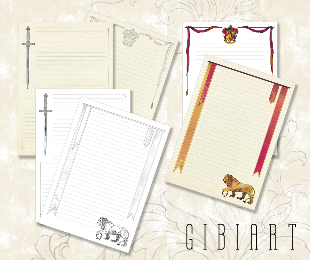 Digital Paper | Magic Harry Potter Gryffindor Letter Set & Envelopes