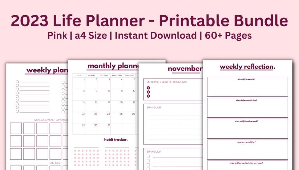 2023 Life Planner Printable Bundle | Printable Planner for 2023 | Pink ...