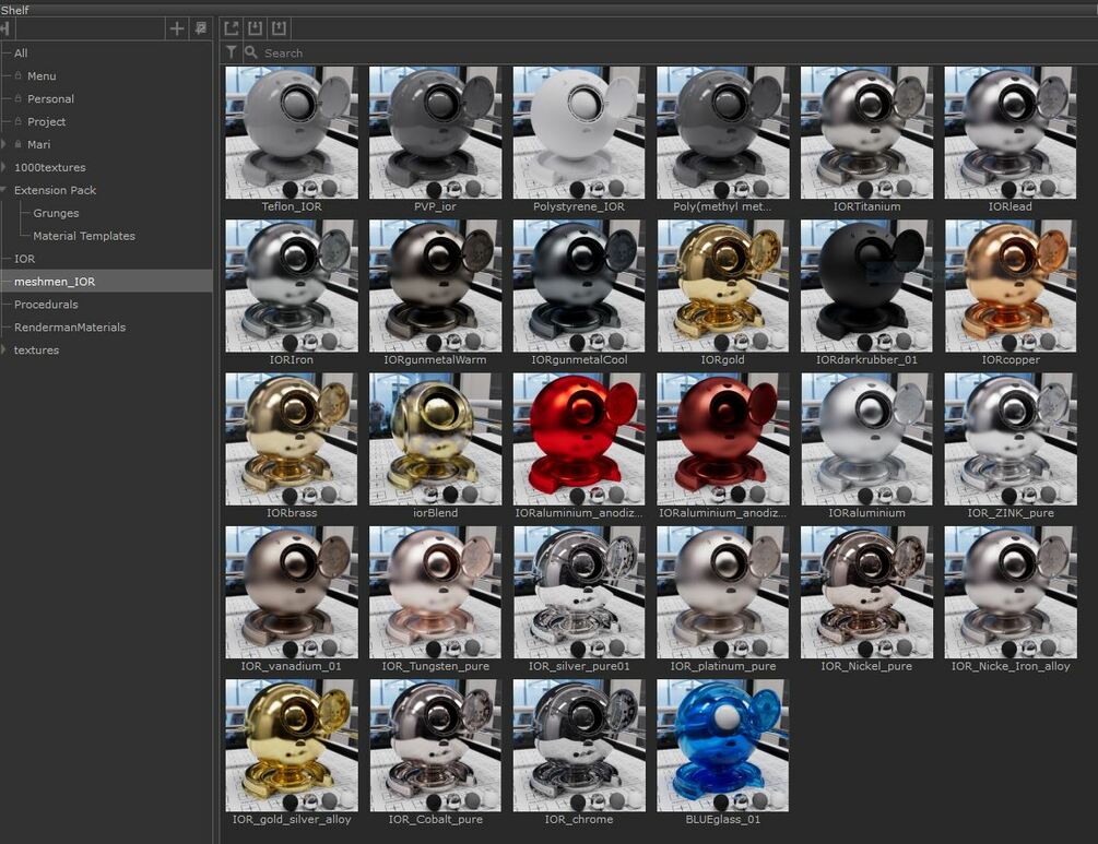 Mari procedurals | Renderman IOR values pack 01