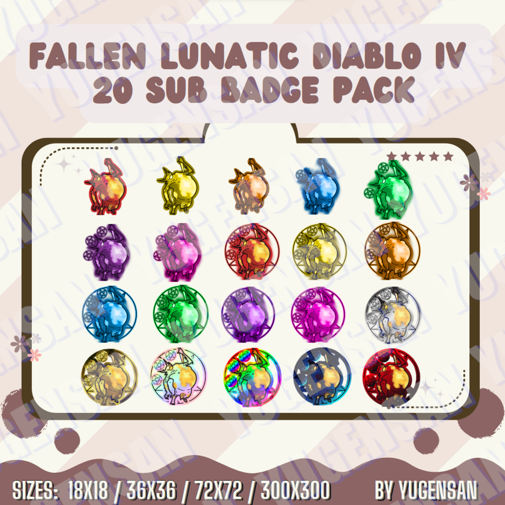Fallen Lunatic Diablo IV Bits/Sub Badge Pack (20 Badges)