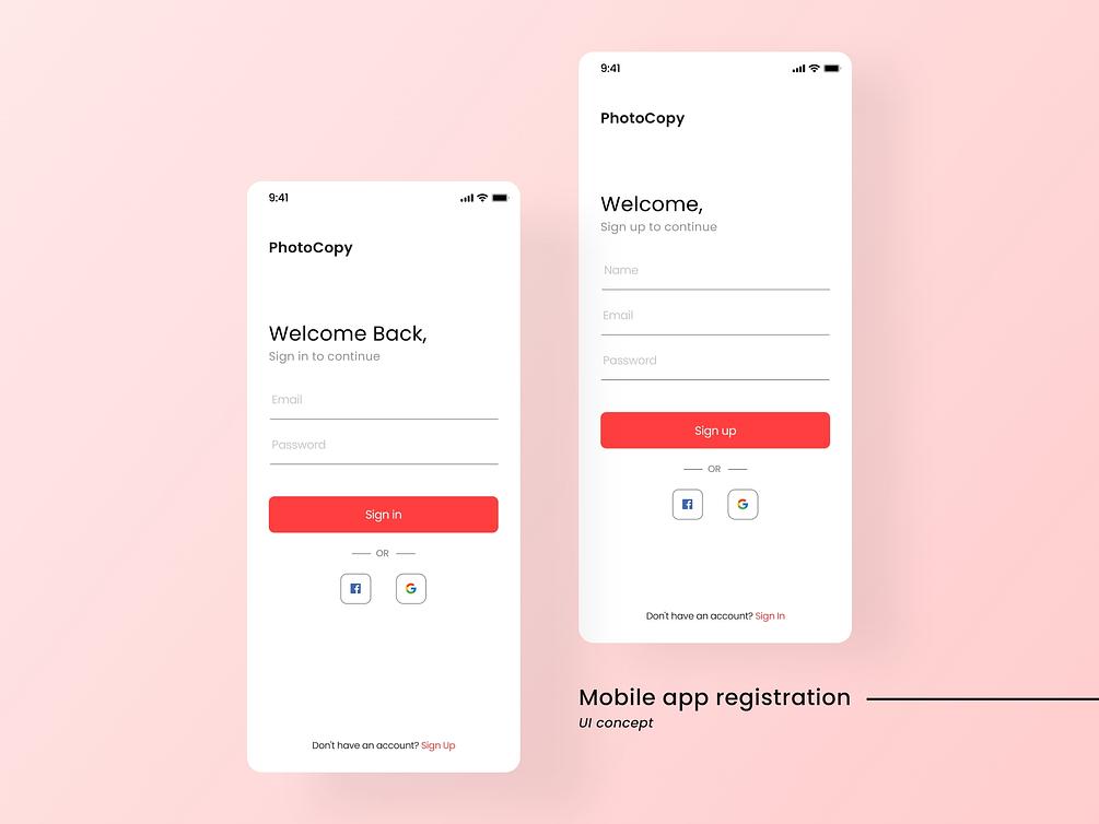 App Registration - Mobile app concept