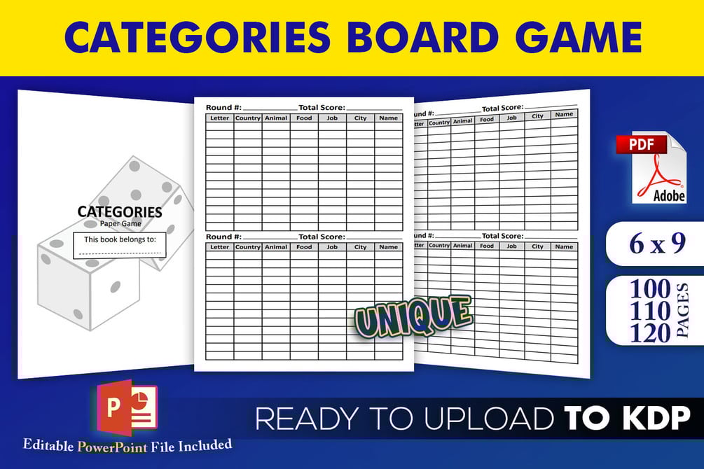 Categories Board Game Book | KDP Interior Template Ready to Upload