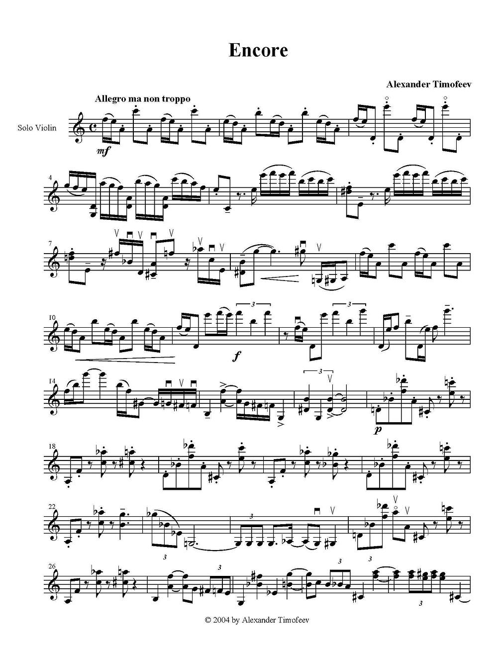 Encore (2004) for Violin Solo - PDF