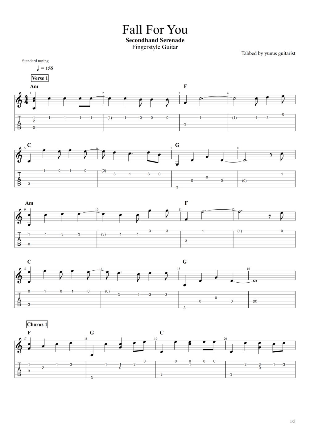 TAB. Fall For You - Secondhand Serenade