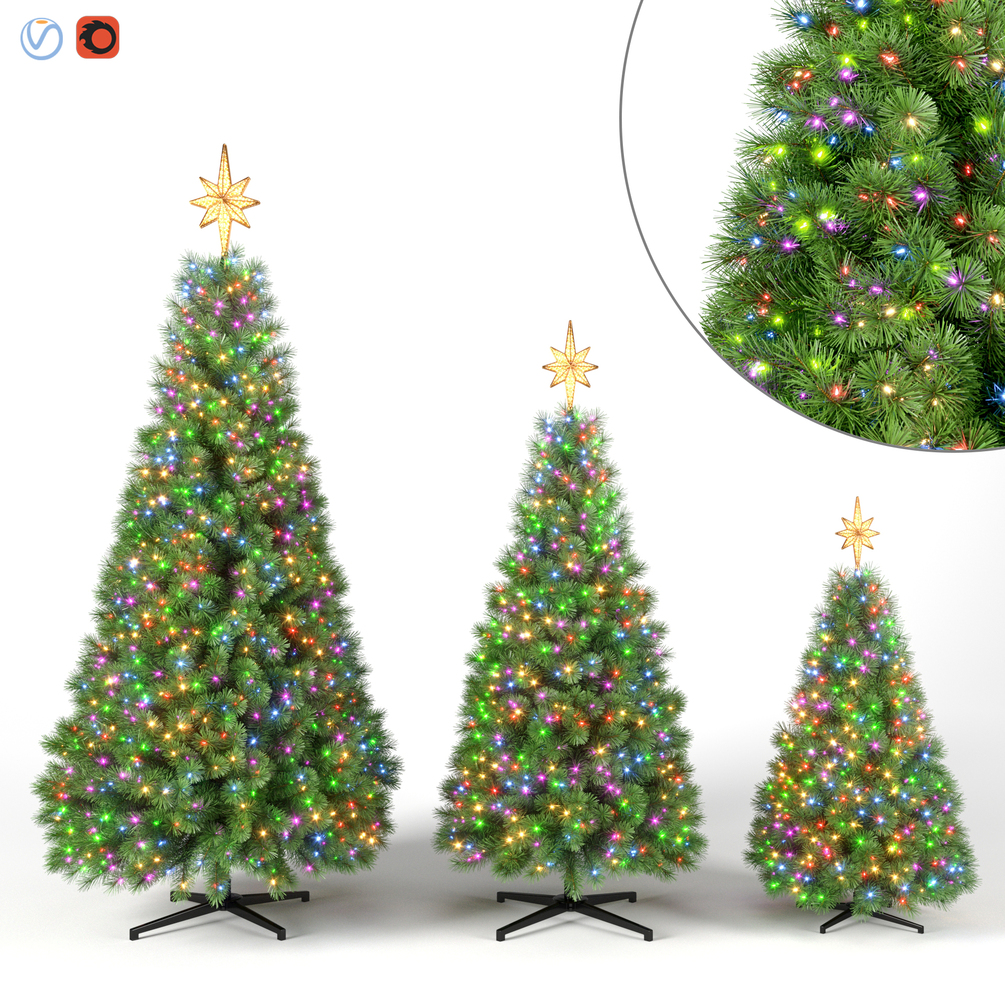 Christmas Tree With Multicolor Lights Set 1