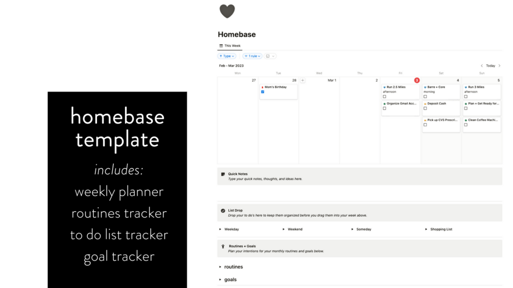 04 Homebase | Landing Page with Weekly Planner, Routines, + Goals
