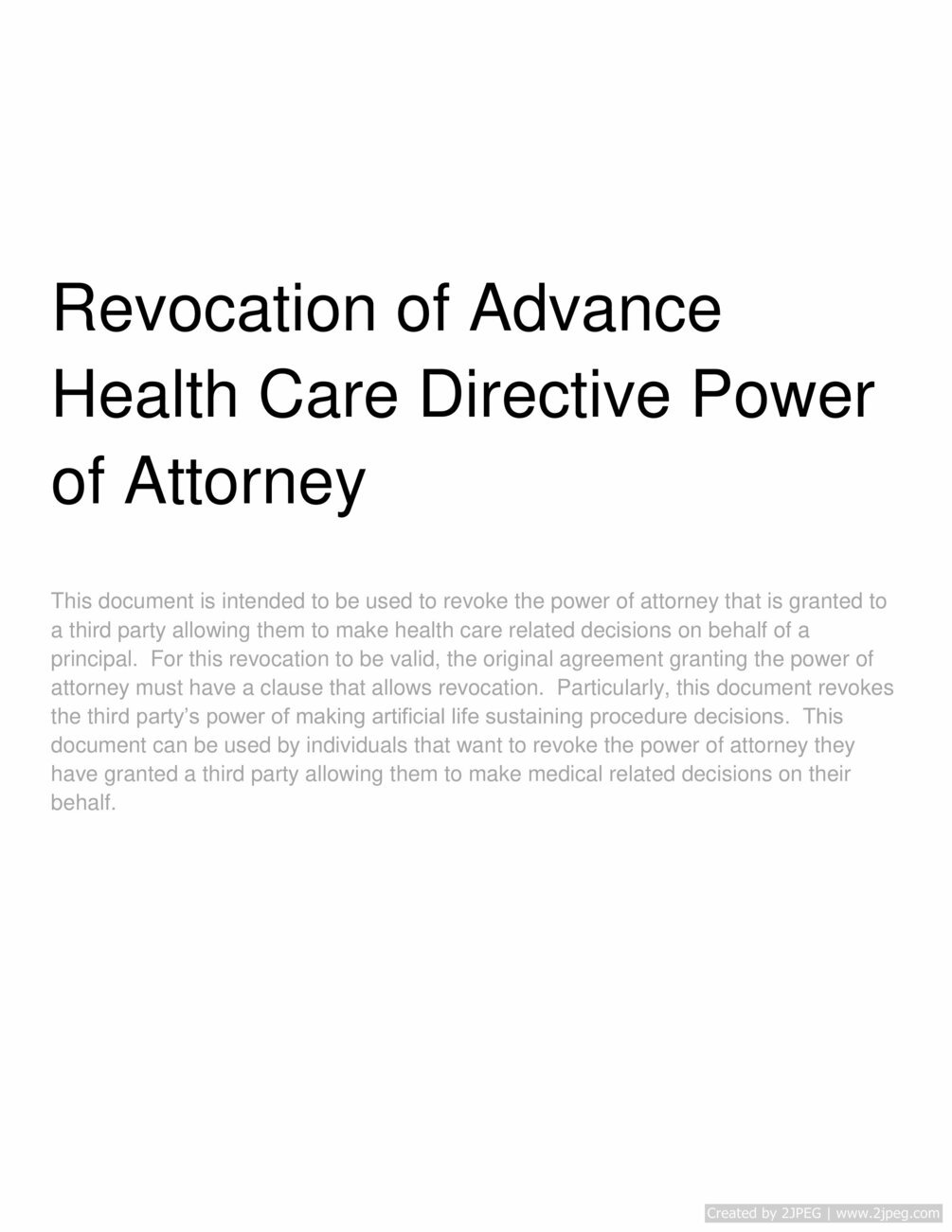 Revocation of Advance Health Care Directive Power of Attorney