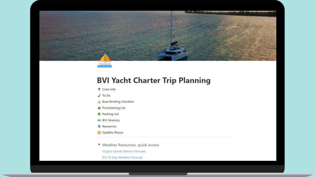 Yacht Charter Trip Planning Template: BVIs