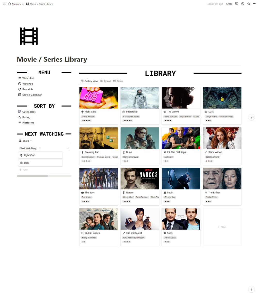 Movie / Series Library Notion Template