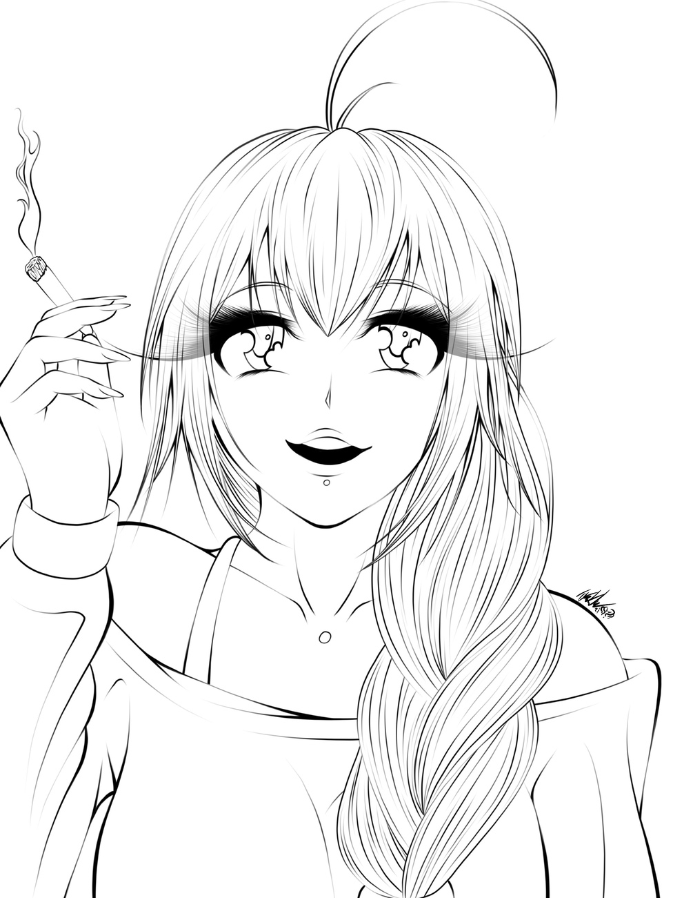 Anime Girl Smoking Coloring Page