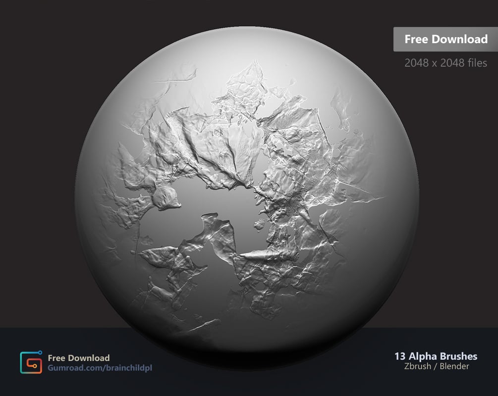 13 Alpha Brushes - Zbrush / Blender (2048 x 2048)