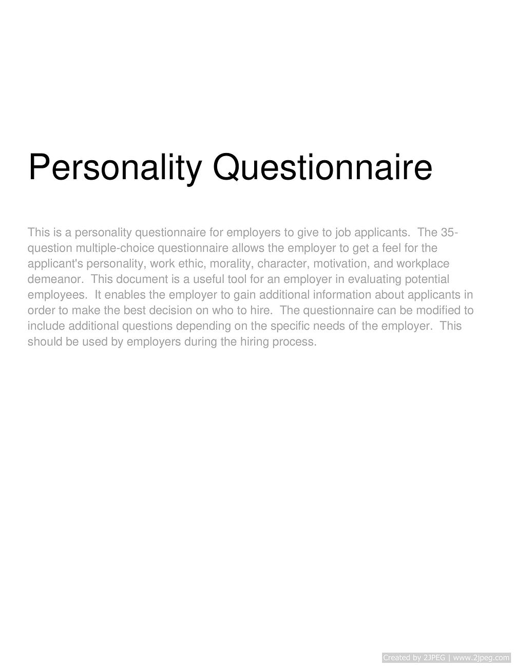 Personality Questionnaire