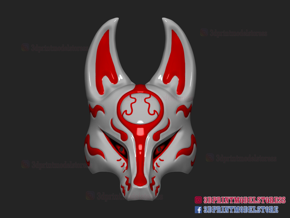 Japanese Fox Mask - Samurai Oni Cosplay Mask - Halloween Costume 3D ...