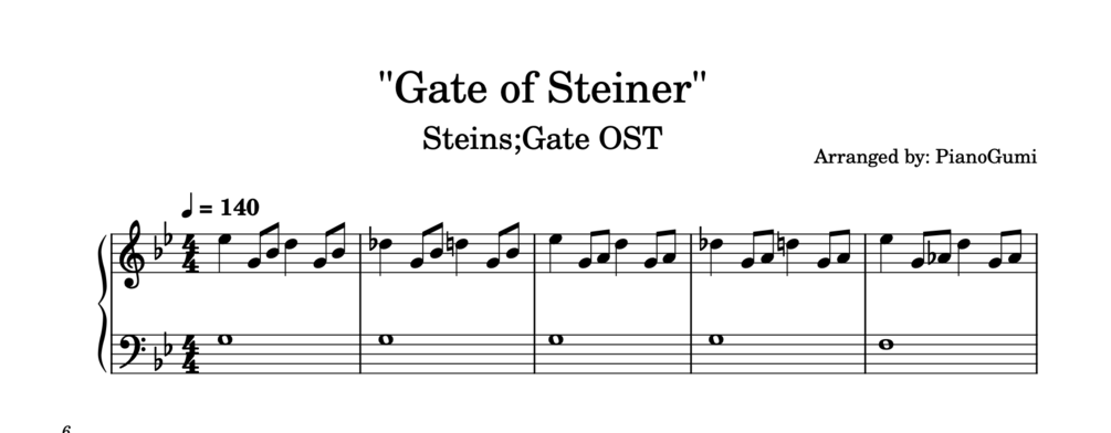 Steins;Gate OST - "Gate of Steiner" (Main Theme) - Piano Sheet Music