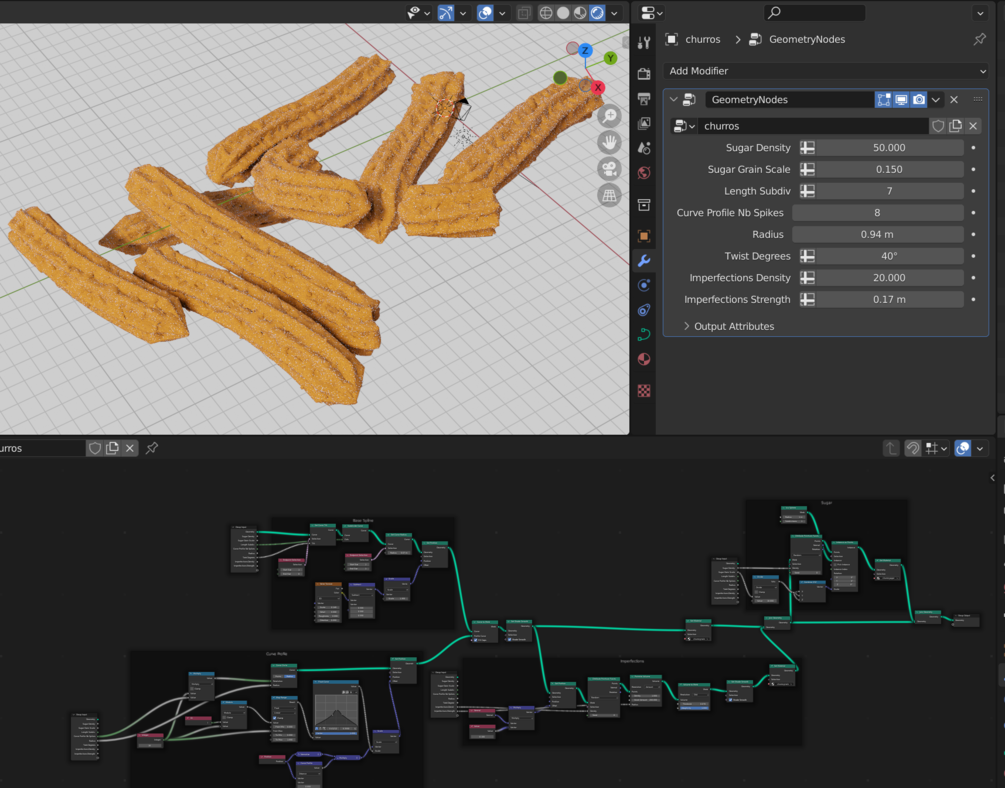 Procedural Churros (Blender Geometry-Nodes)