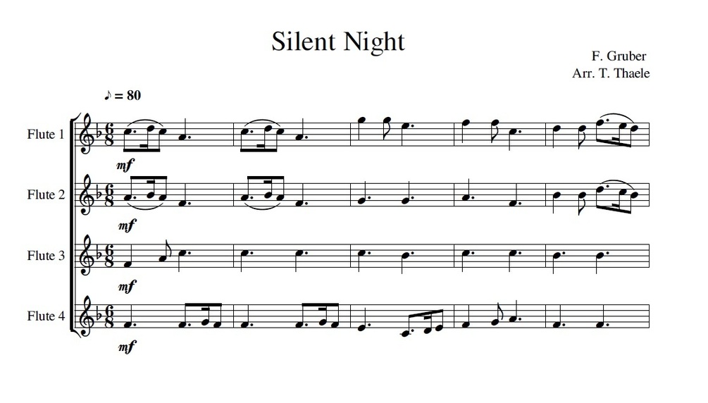 Silent Night arranged for four flutes