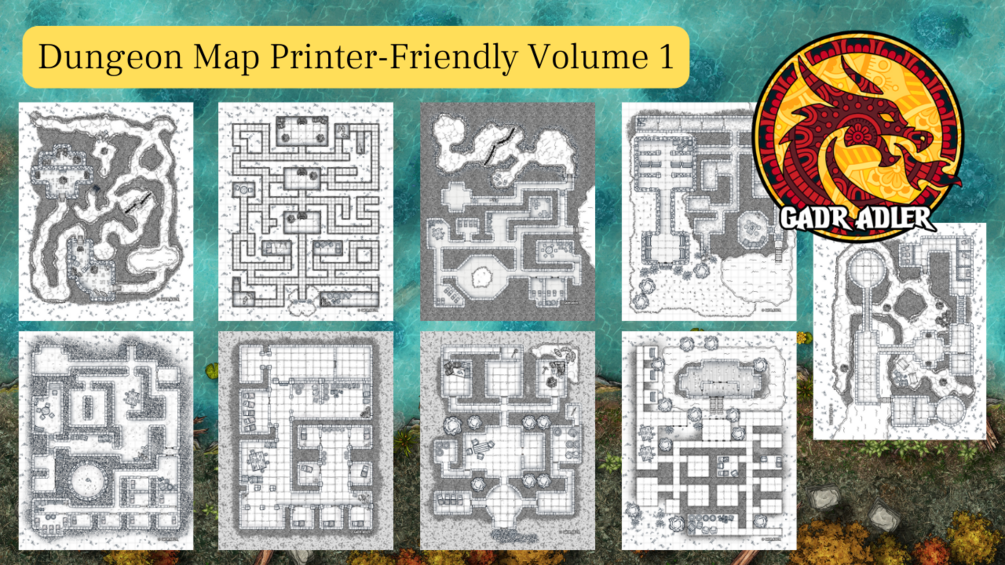 Dungeon Map Printer-Friendly Volume 1 (9 Maps) by Gadr Adler