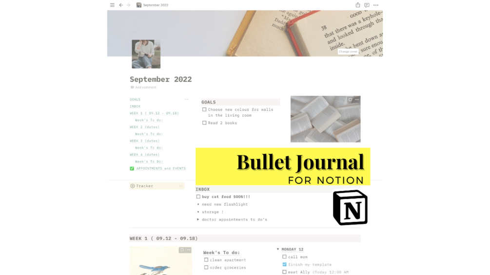 Simple Bullet Journal for Notion ADHD Monthly template