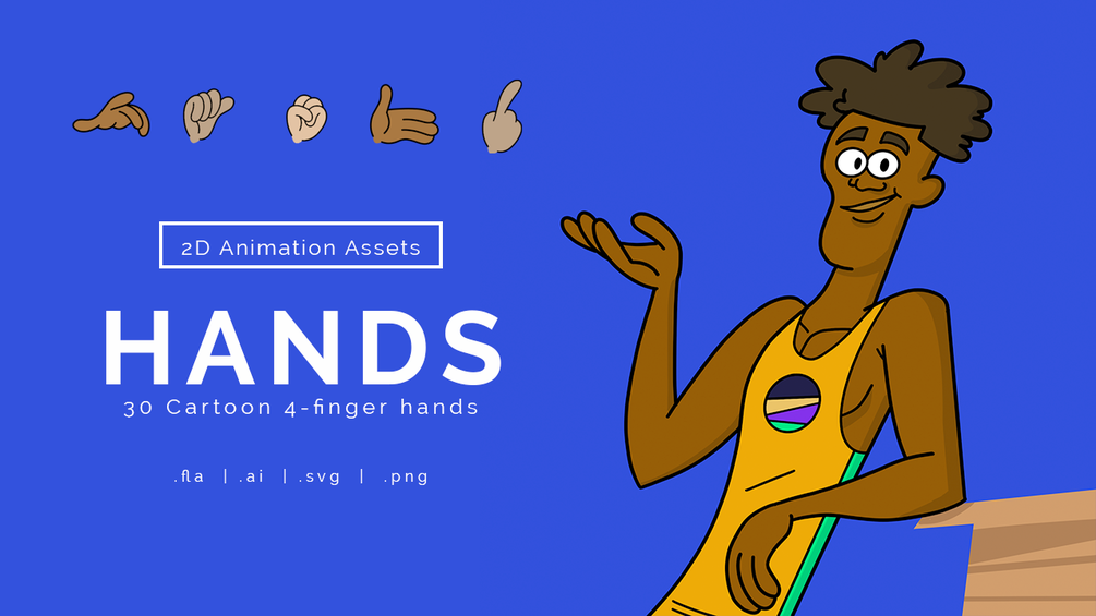 30 Interchangeable 2D 4-Finger Hand positions