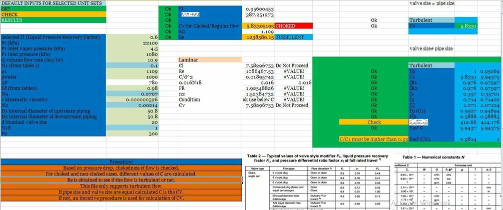 Excel file for sizing and design control valves on compressible and ...