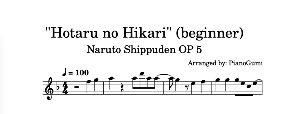 Naruto Shippuden OP 5 - "Hotaru no Hikari" - BEGINNER Piano Sheet Music