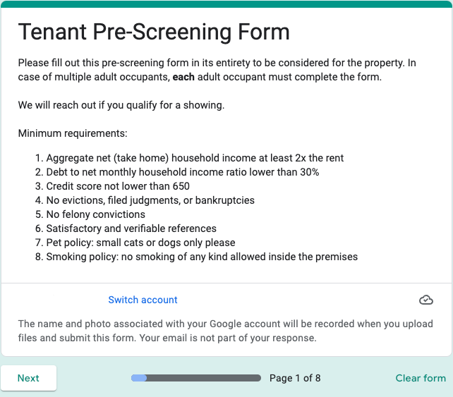 Tenant Pre-Screening Form