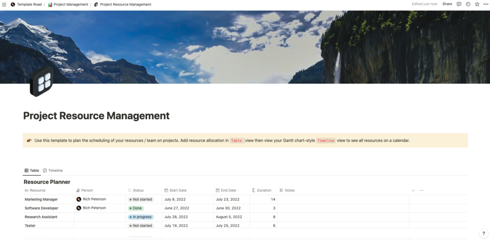 Notion - Project Resource Management Template
