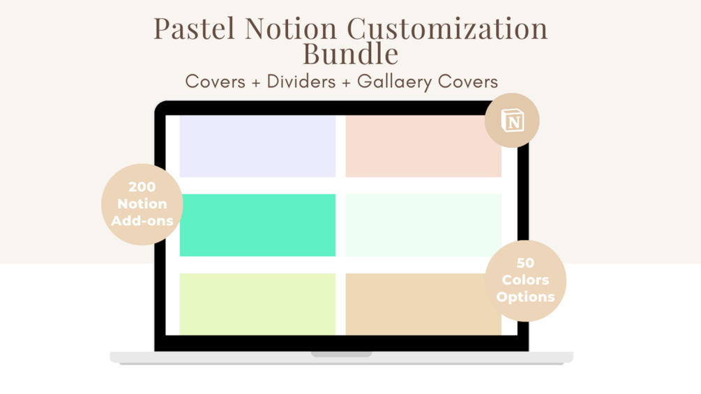 Pastel Notion Customization Bundle with Notion Covers, Notion Gallery Covers, Notion Dividers ...