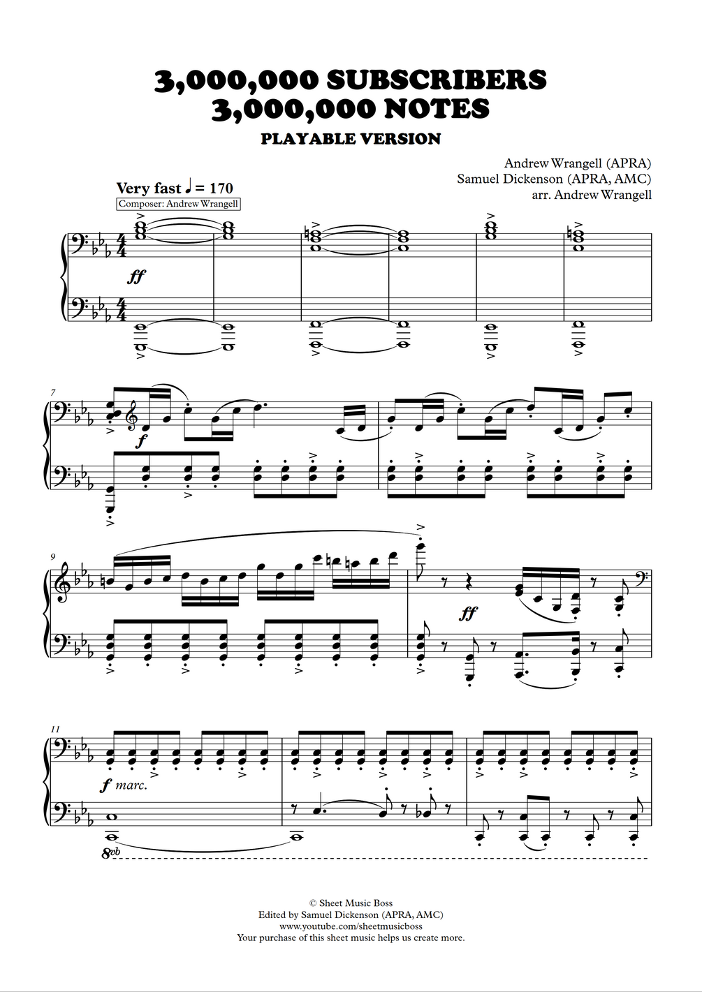 3 MILLION SUBSCRIBERS 3 MILLION NOTES (Playable Version) (Piano Sheet ...
