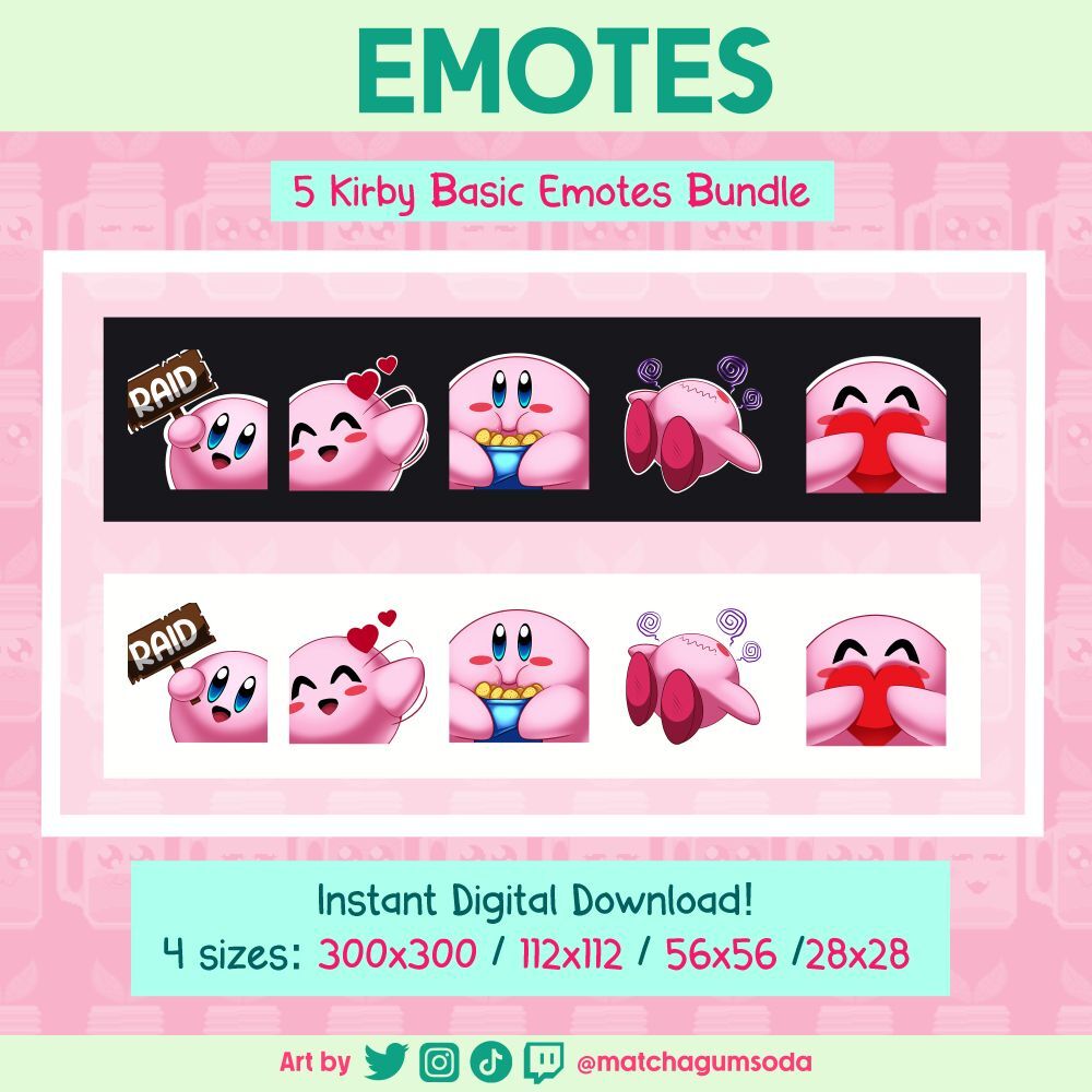 5 Kirby Basic Emote Bundle for Discord/Twitch/Youtube Streamers