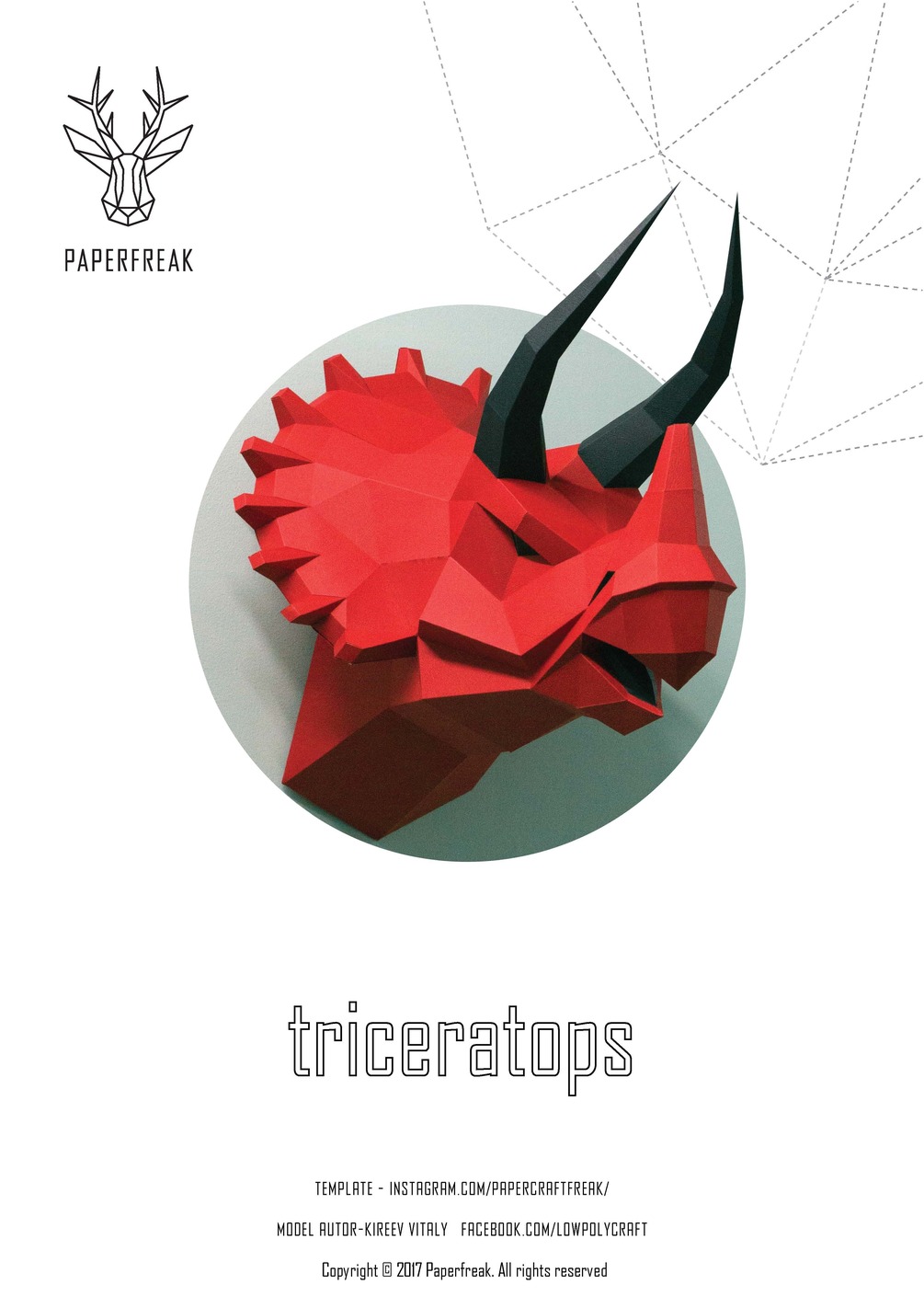 Papercraft dinosaur Triceratops 3D template jurassic park