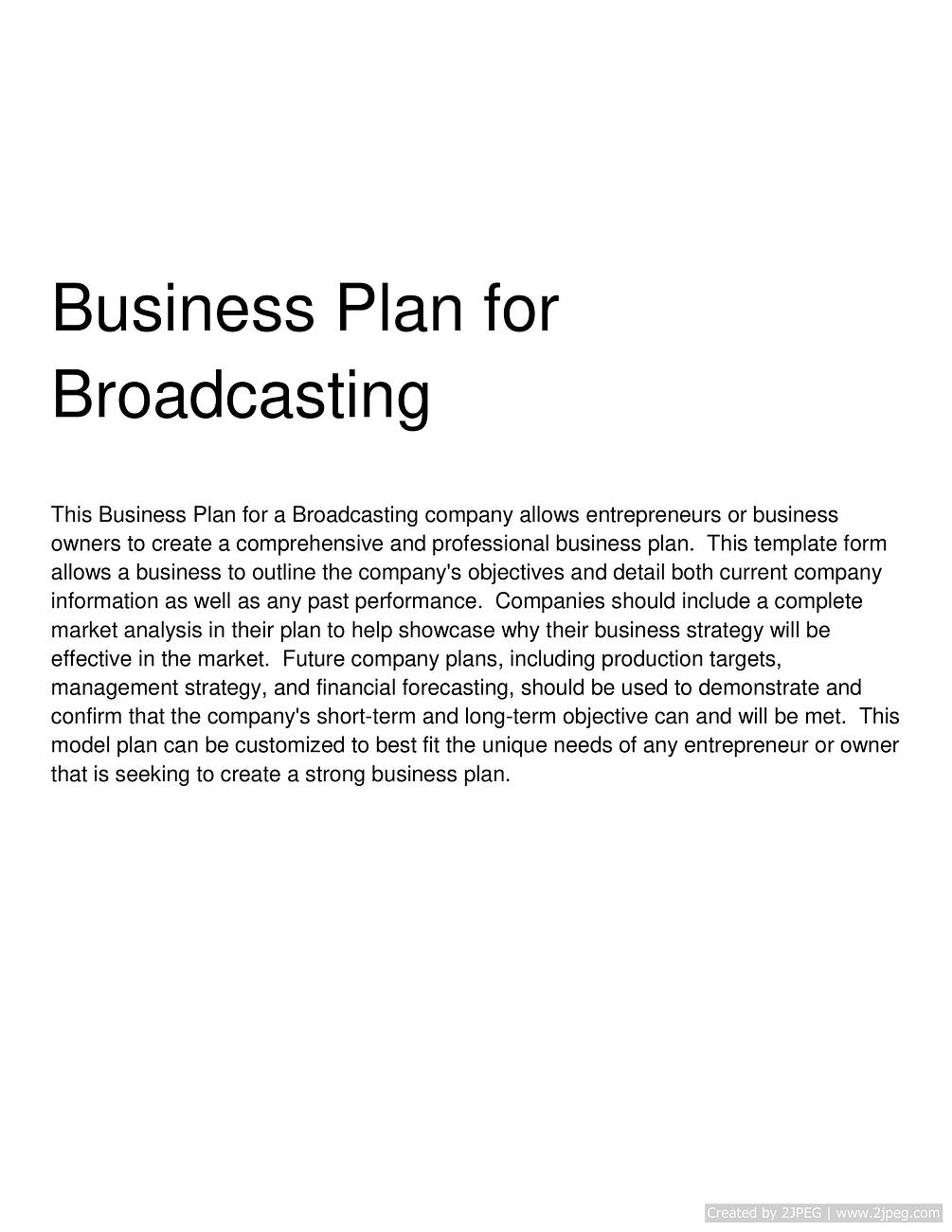 Business Plan for Broadcasting
