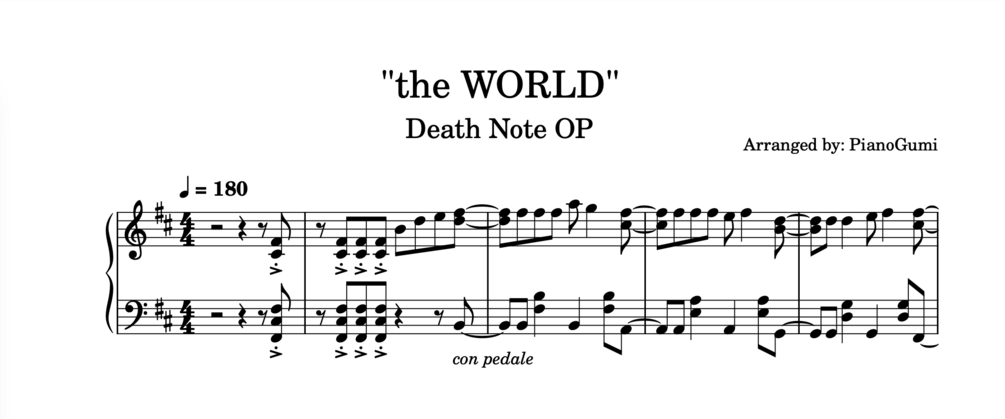 Death Note - "the WORLD" - INTERMEDIATE Piano Sheet Music