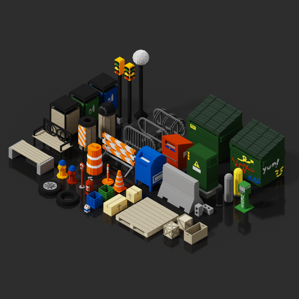 Voxel street props assets