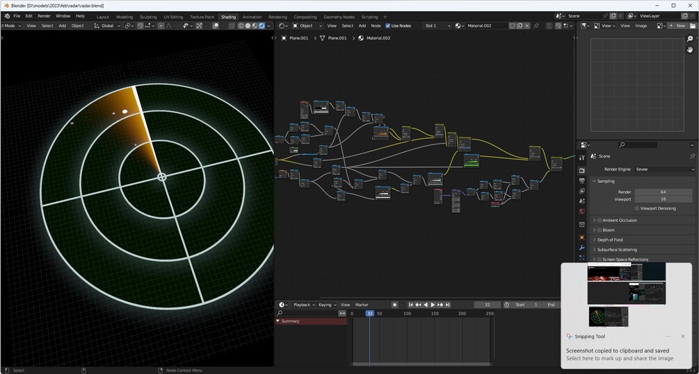 Radar detector using only shader nodes in blender
