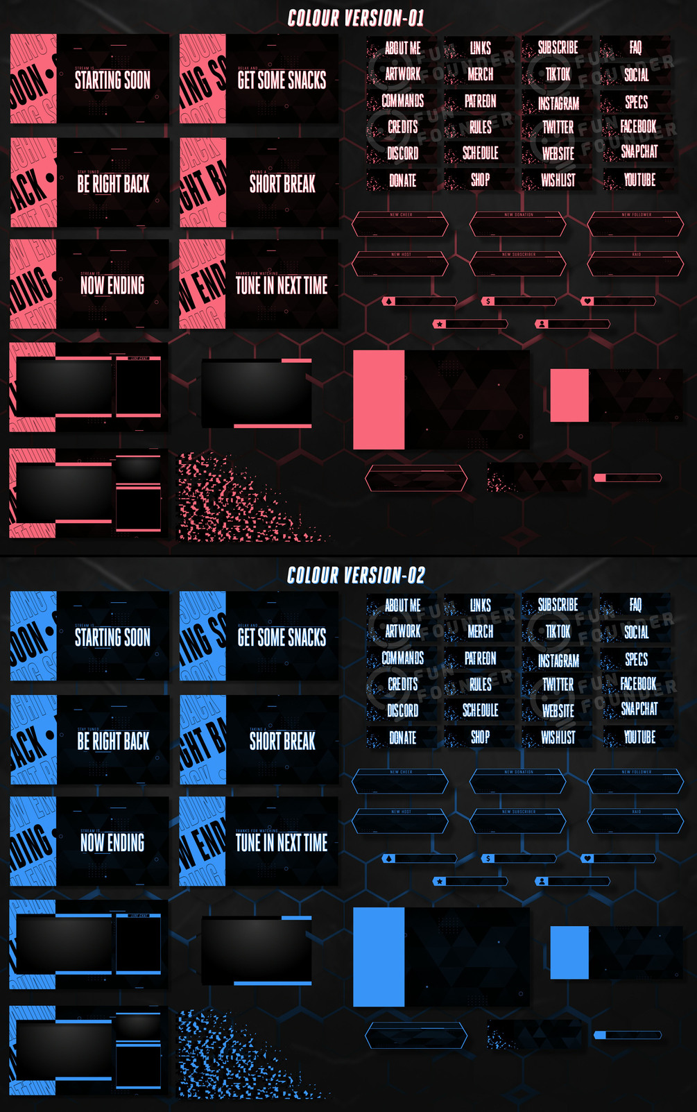 11 Colour Variations of "Animated Stream Overlay Pack"