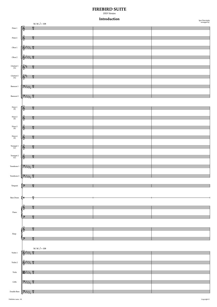 Sibelius Template: Stravinsky's Firebird (1919)