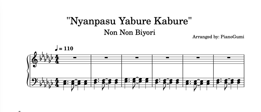 Non Non Biyori - "Nyanpasu Yabure Kabure" - Piano Sheet Music