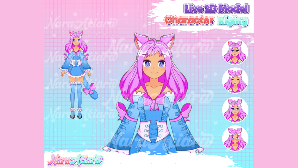 Vtuber Model and Rigging Anime Pink Cat Girl Premade, Live2d ready to ...