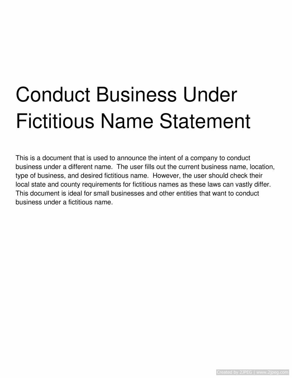 Conduct Business Under Fictitious Name Statement