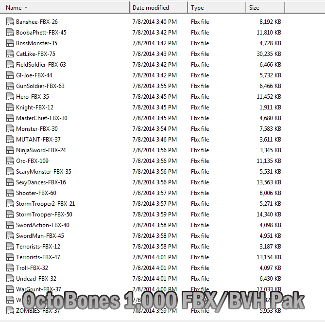 The OctoBones 1,000 FBX/BVH PAK