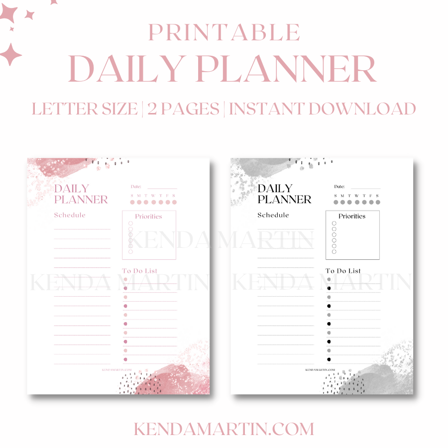 Pink Rose Gold Daily Planner Printable | Daily Planner