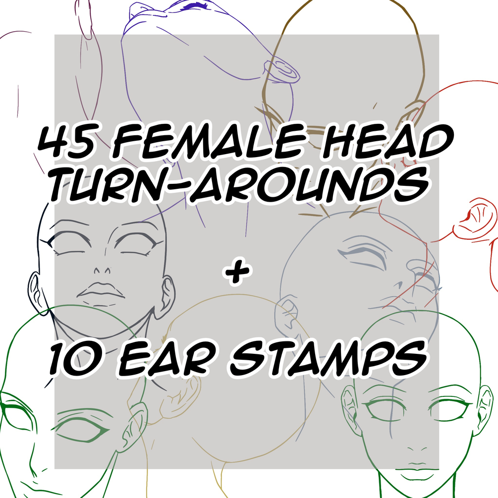 Female Anime Head Turn-Around Pack for Procreate- 45 angles